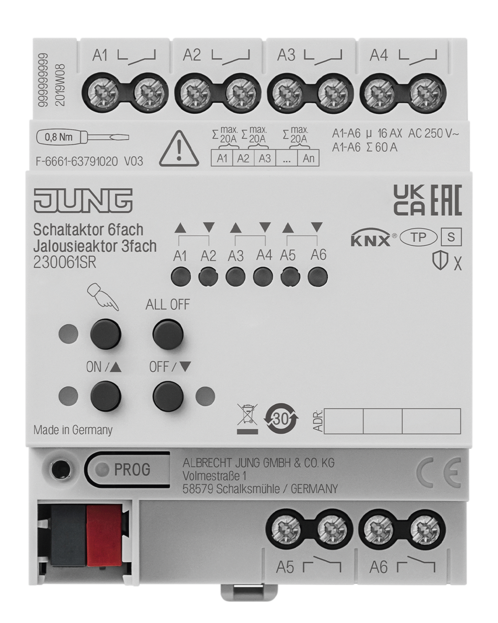 KNX switch actuator 6-gang, KNX blinds actuator 3-gang, 16 A / 140 µF ...