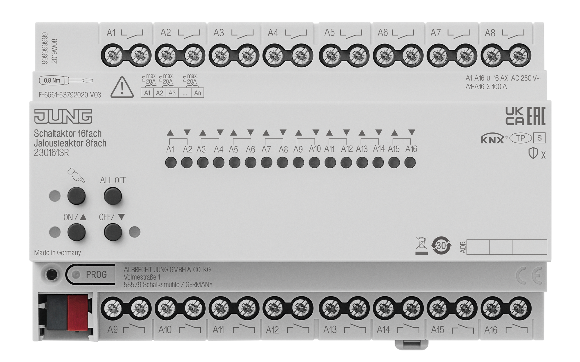 KNX switch / blinds actuator, 16/8-gang, 16 A / 140 µF, rail mounting ...