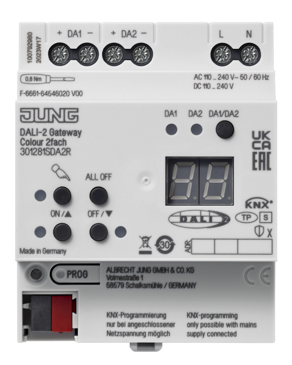 KNX DALI-2 gateway Colour 2-gang, rail mounting device, 4 rail units, Secure | 30128 1S DA2 R