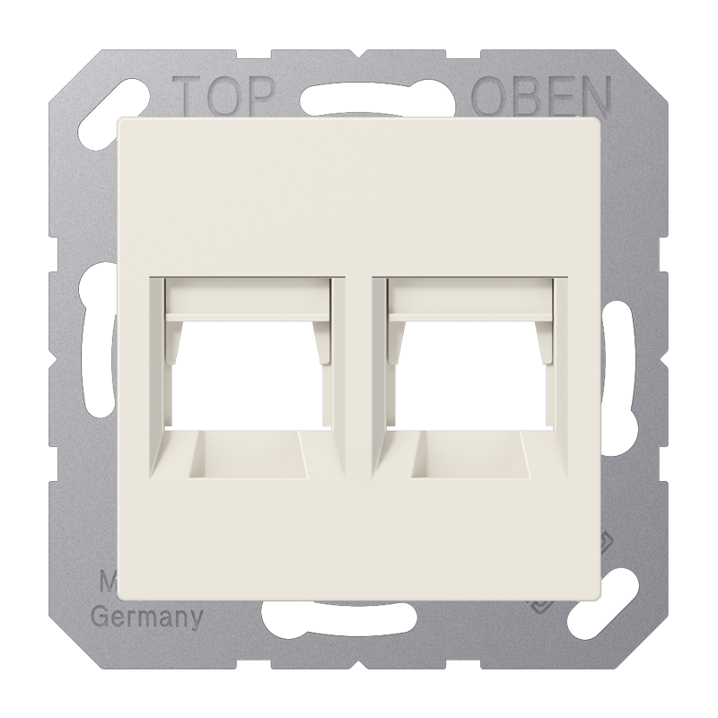 Centre plate (snap-on fixing) for modular jack sockets, 2-gang, with ...